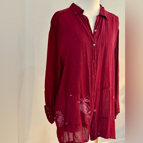 Johnny Was | Tops | Johnny Was Red Long Sleeve Button Down Shirt | Poshmark